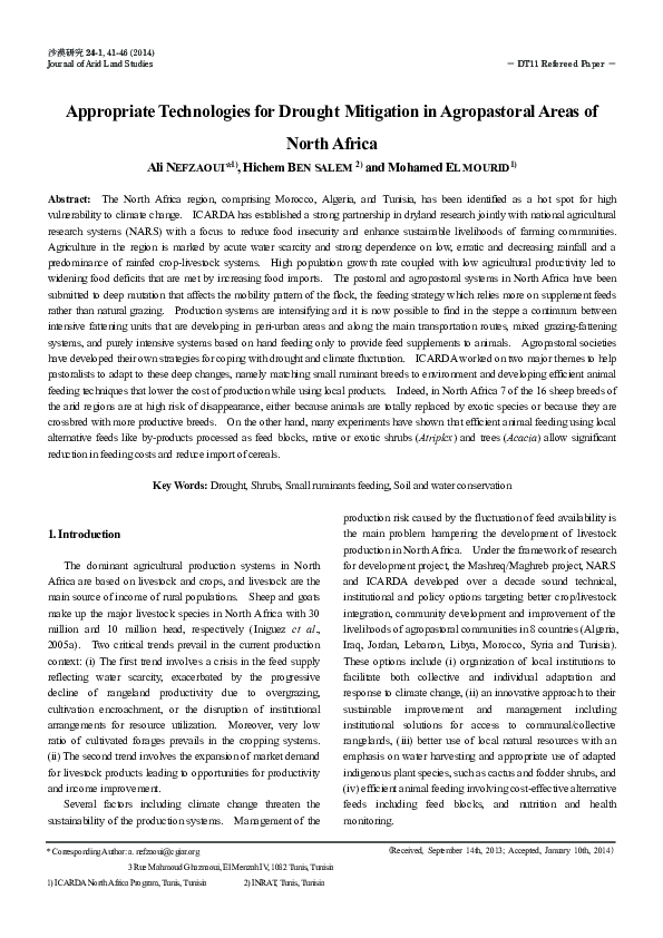 (PDF) Appropriate Technologies for Drought Mitigation in Agropastoral Areas of North Africa