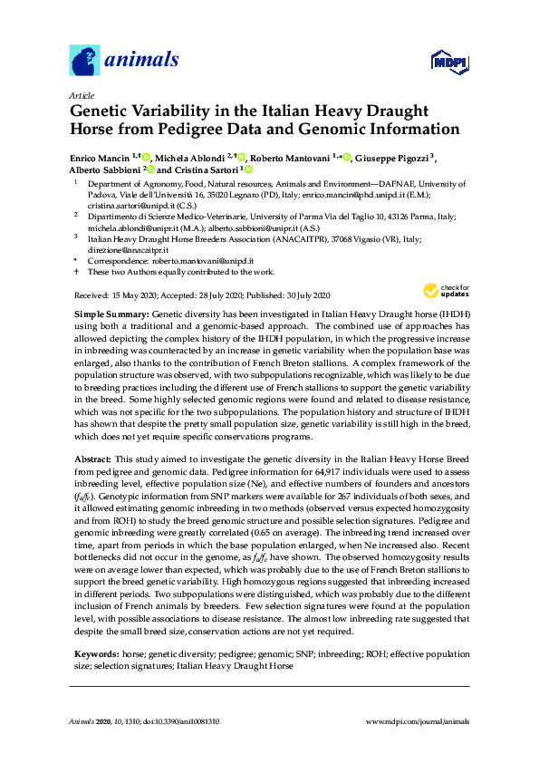 (PDF) Genetic Variability in the Italian Heavy Draught Horse from ...