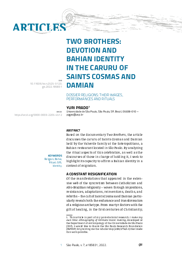(PDF) Two Brothers - Devotion and Bahian Identity in the Caruru of ...
