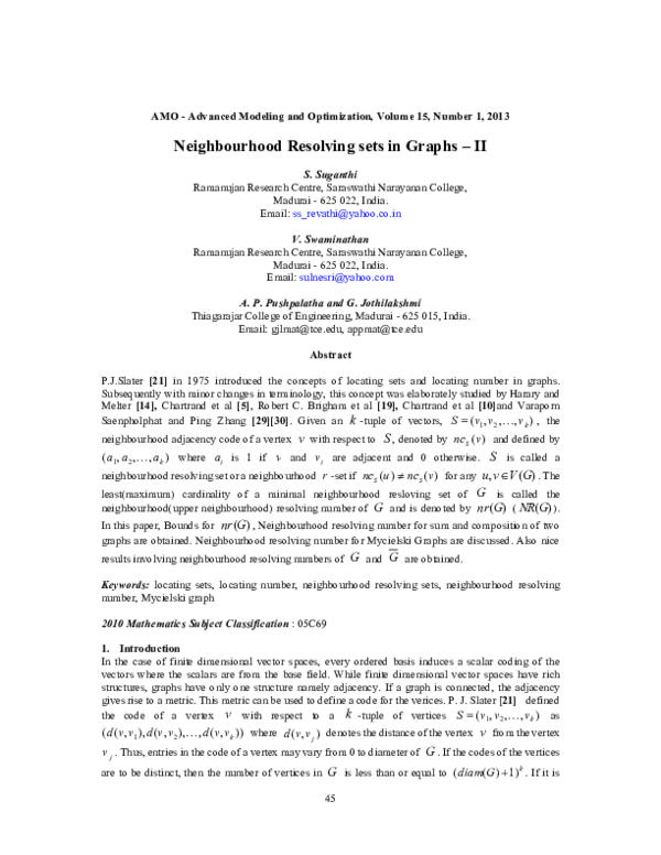 (PDF) Neighbourhood resolving sets in graphs - I