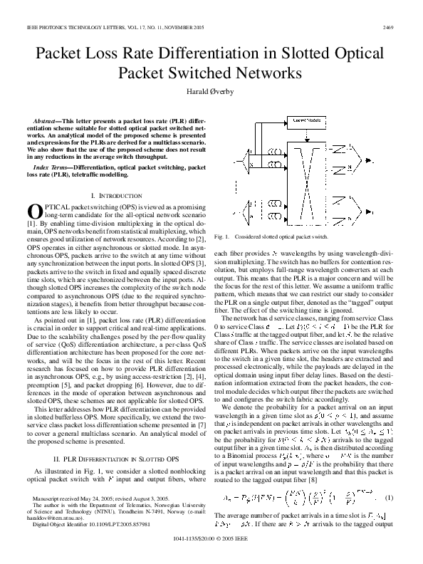 (PDF) Packet loss rate differentiation in slotted optical packet switched networks | omar najah ...