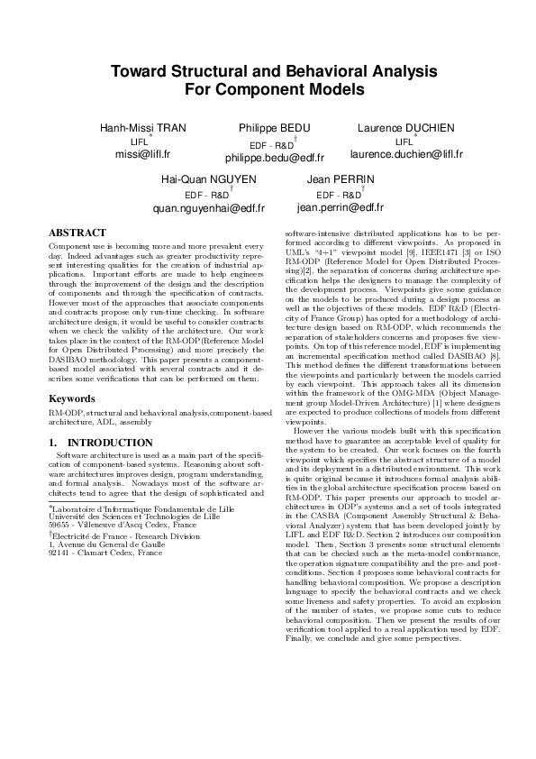 (PDF) Toward structural and behavioral analysis for component models | Nguyen Hai Quan ...