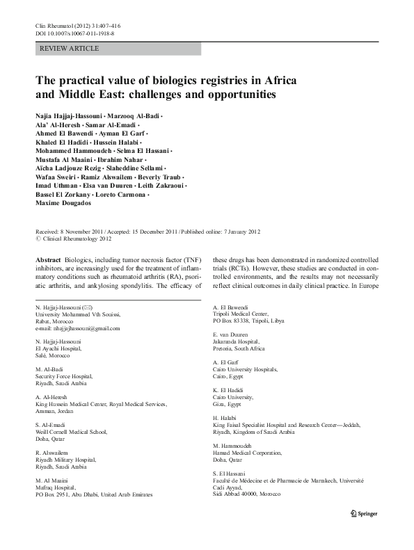 (PDF) The practical value of biologics registries in Africa and Middle ...