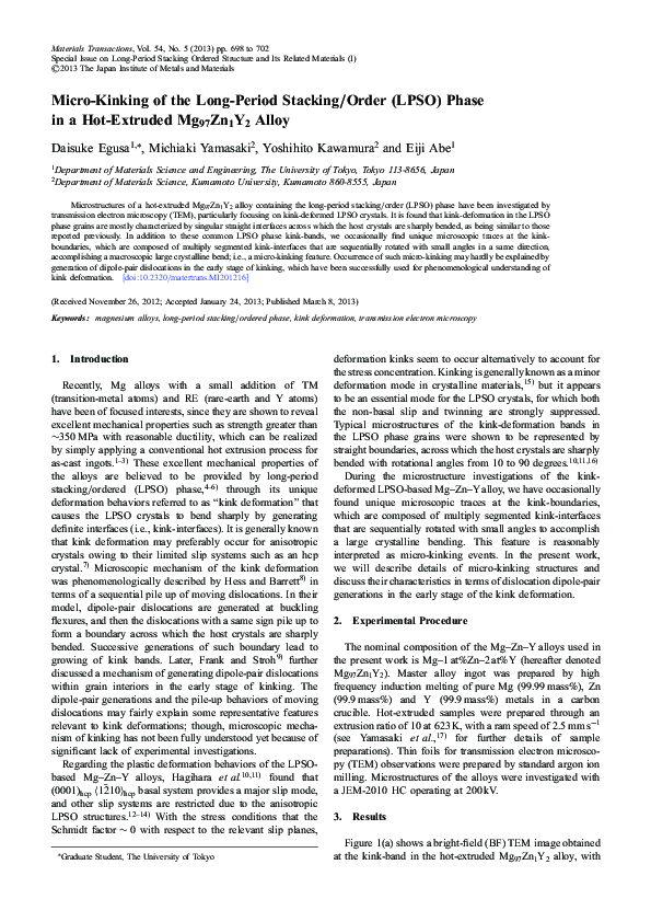 (PDF) Micro-Kinking of the Long-Period Stacking/Order (LPSO) Phase in a Hot-Extruded Mg97Zn1Y2 Alloy