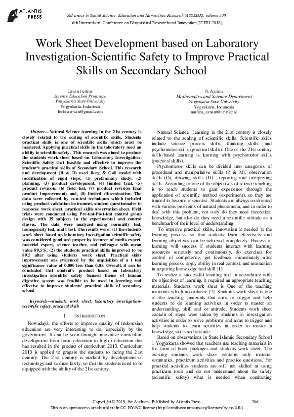(PDF) Work Sheet Development based on Laboratory Investigation ...