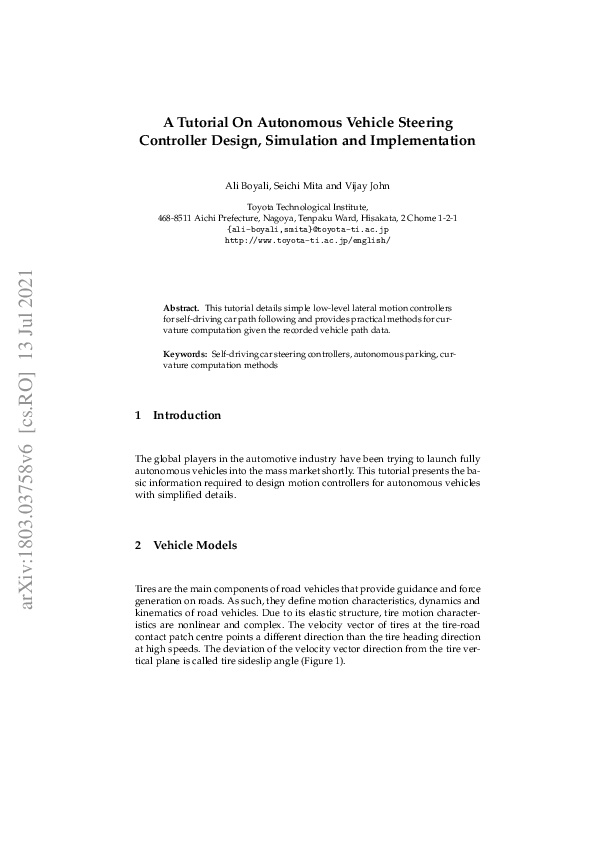(PDF) A Tutorial On Autonomous Vehicle Steering Controller Design ...