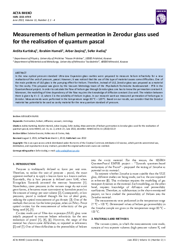 (PDF) Measurements of helium permeation in Zerodur glass used for the ...