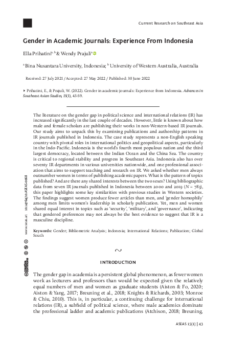 (PDF) Gender in Academic Journals: Experience From Indonesia