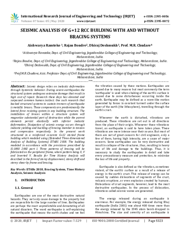 Pdf Seismic Analysis Of G 12 Rcc Building With And Without Bracing Systems