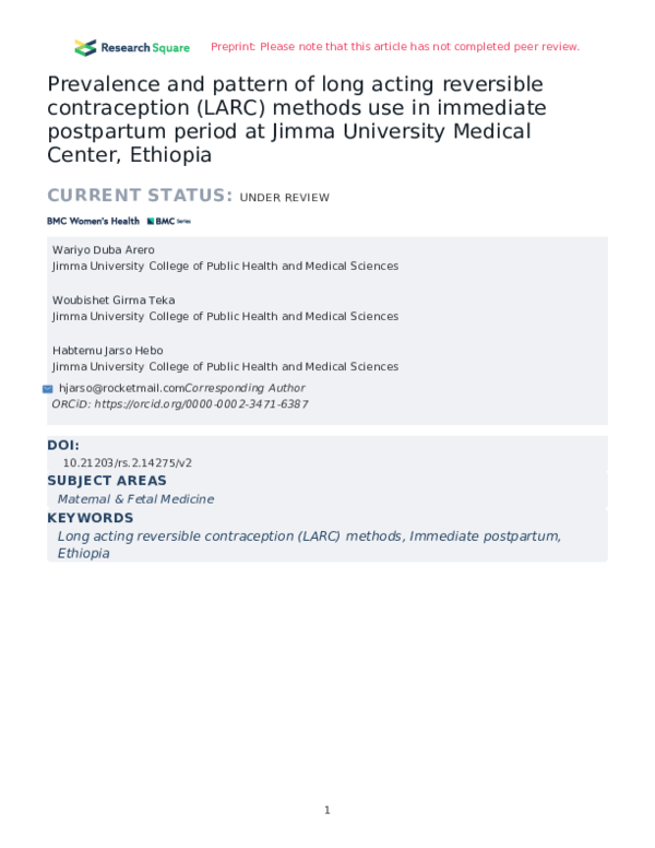 (PDF) Prevalence and pattern of long acting reversible contraception ...