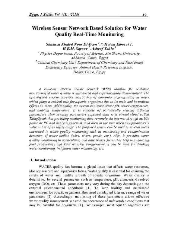 Pdf Wireless Sensor Network Based Solution For Water Quality Real Time Monitoring Hatem