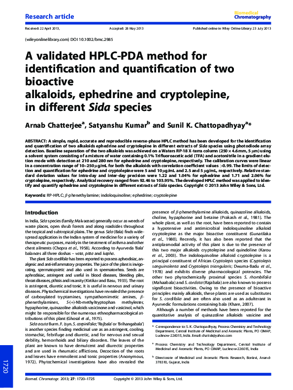 Pdf A Validated Hplc Pda Method For Identification And Quantification Of Two Bioactive