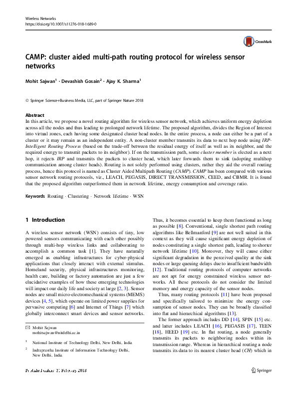 (PDF) CAMP: cluster aided multi-path routing protocol for wireless sensor networks