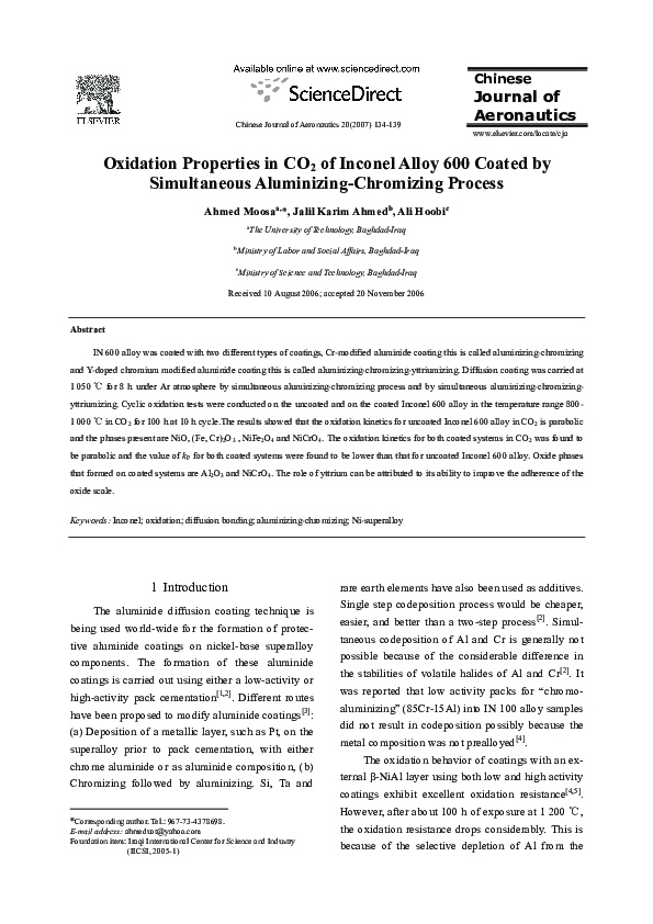 (PDF) Oxidation Properties in CO2 of Inconel Alloy 600 Coated by ...