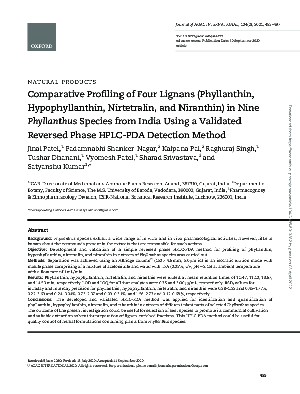 (PDF) Comparative Profiling of Four Lignans (Phyllanthin ...