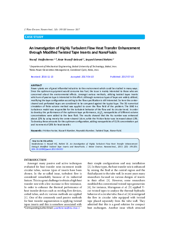 (PDF) CFD study of heat transfer enhancement and fluid flow ...