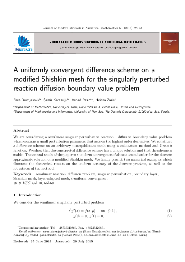 (PDF) A uniformly convergent difference scheme on a modified Shishkin mesh for the singularly ...