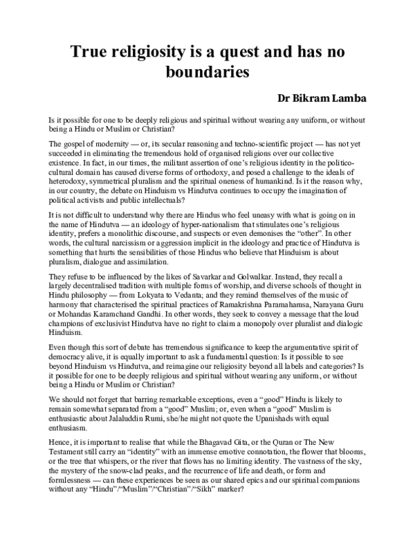 (DOC) True religiosity is a quest and has no boundaries | Bikram Lamba ...
