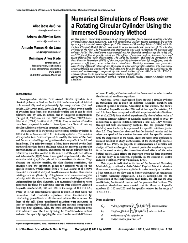 (PDF) Numerical simulations of flows over a rotating circular cylinder using the immersed ...