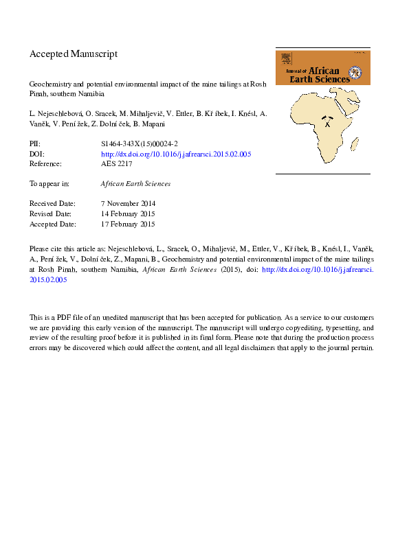 (PDF) Geochemistry and potential environmental impact of the mine ...