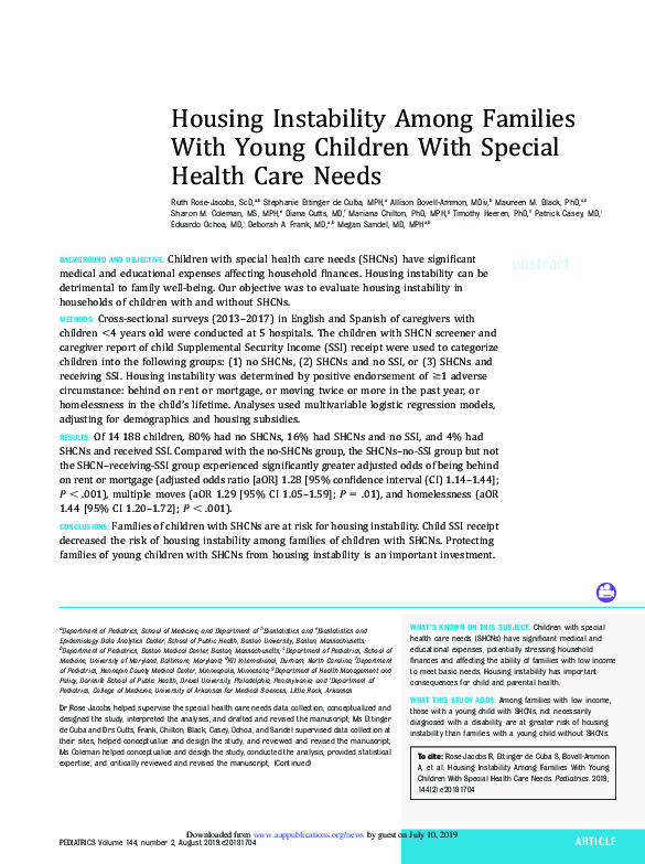 (PDF) Housing Instability Among Families With Young Children With ...