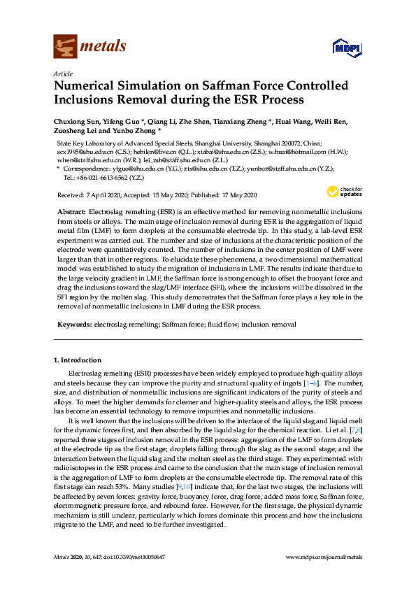 (PDF) Numerical Simulation on Saffman Force Controlled Inclusions ...