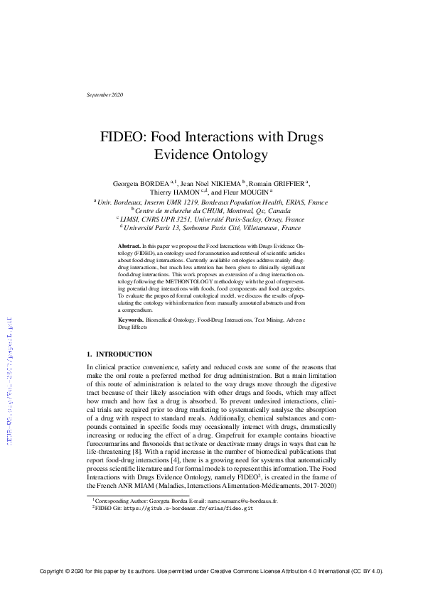 (PDF) FIDEO: Food Interactions with Drugs Evidence Ontology