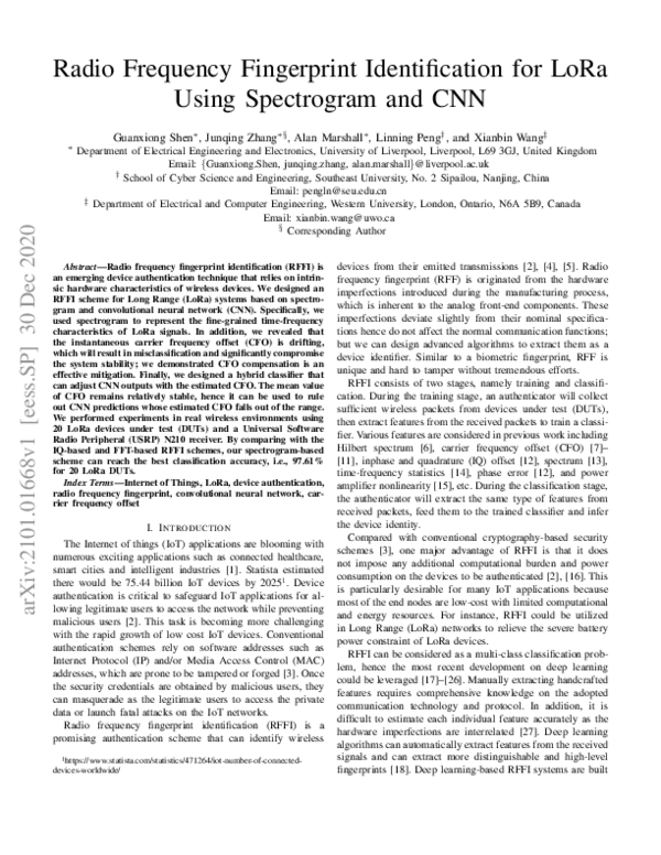 (PDF) Radio Frequency Fingerprint Identification for LoRa Using ...