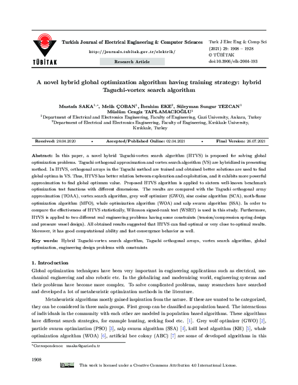 Pdf A Novel Hybrid Global Optimization Algorithm Having Training