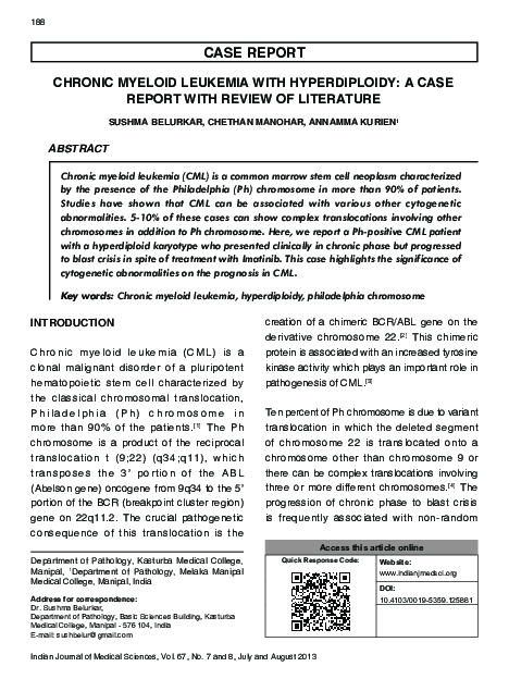 (PDF) Chronic myeloid leukemia with hyperdiploidy: A case report with review of literature ...