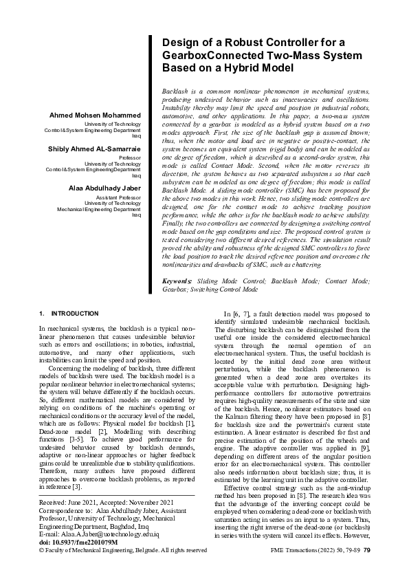 (PDF) Design of a robust controller for a gearboxconnected two-mass ...