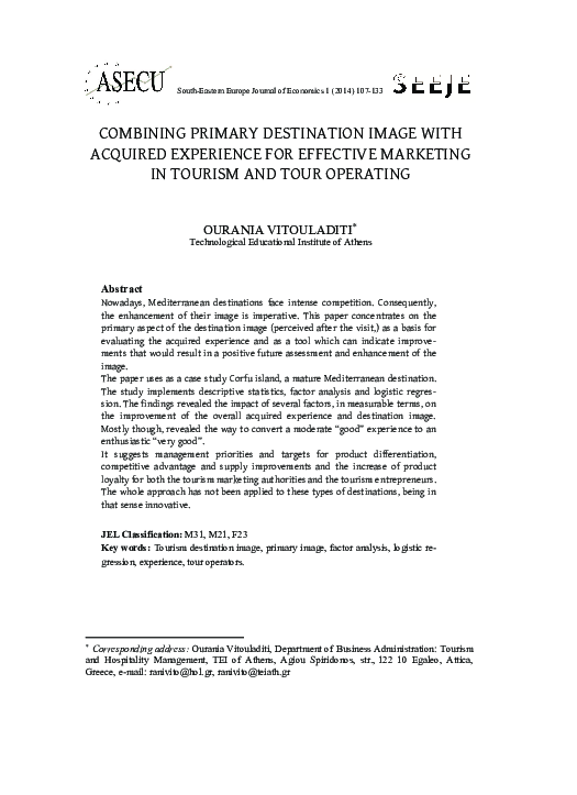 (PDF) Combining Primary Destination Image with Acquired Experience for ...