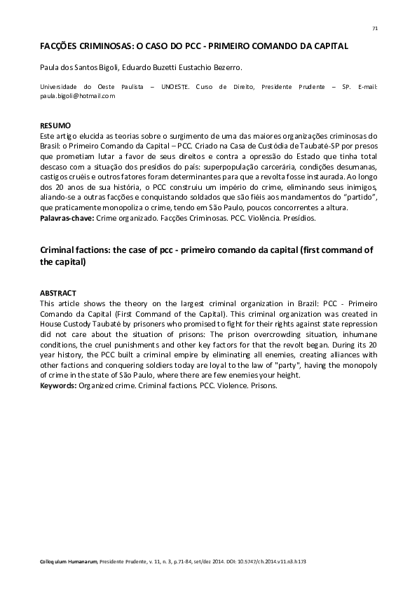 (PDF) Facções Criminosas: O Caso Do PCC - Primeiro Comando Da Capital