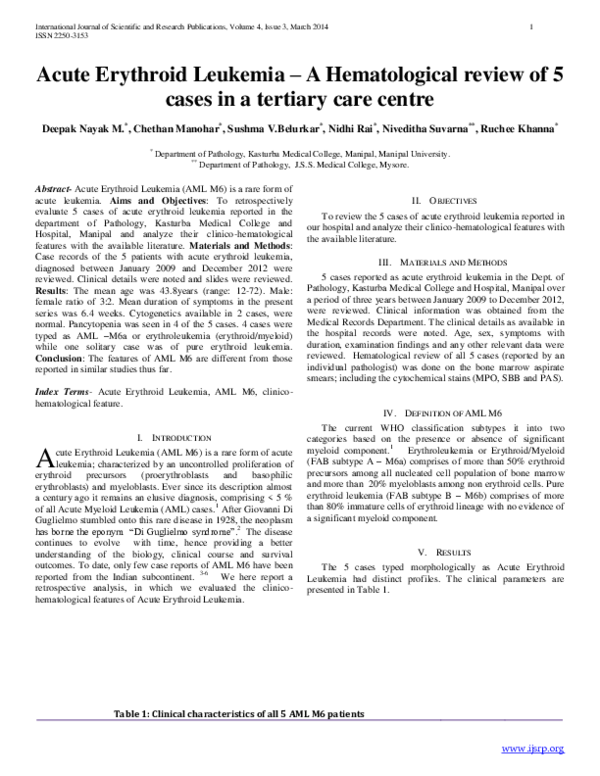 (PDF) Acute Erythroid Leukemia– A Hematological review of 5 cases in a ...