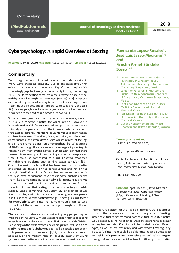 (PDF) Cyberpsychology: A Rapid Overview of Sexting
