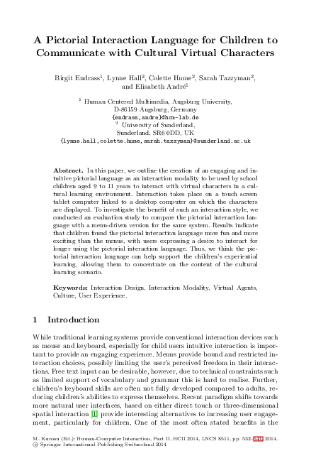 (PDF) A Pictorial Interaction Language for Children to Communicate with ...