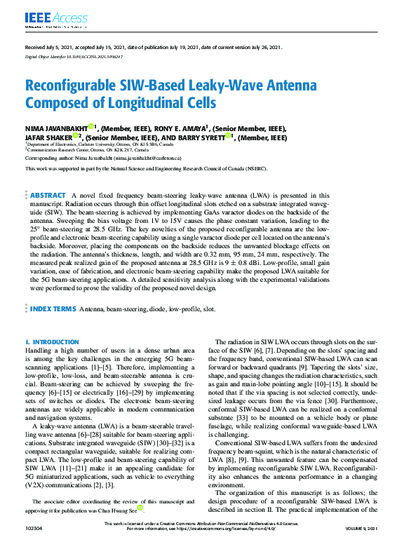 (PDF) Reconfigurable SIW-Based Leaky-Wave Antenna Composed of Longitudinal Cells | Rony E Amaya ...