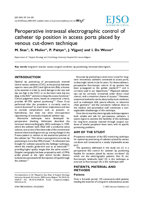 (PDF) Peroperative intravasal electrographic control of catheter tip ...