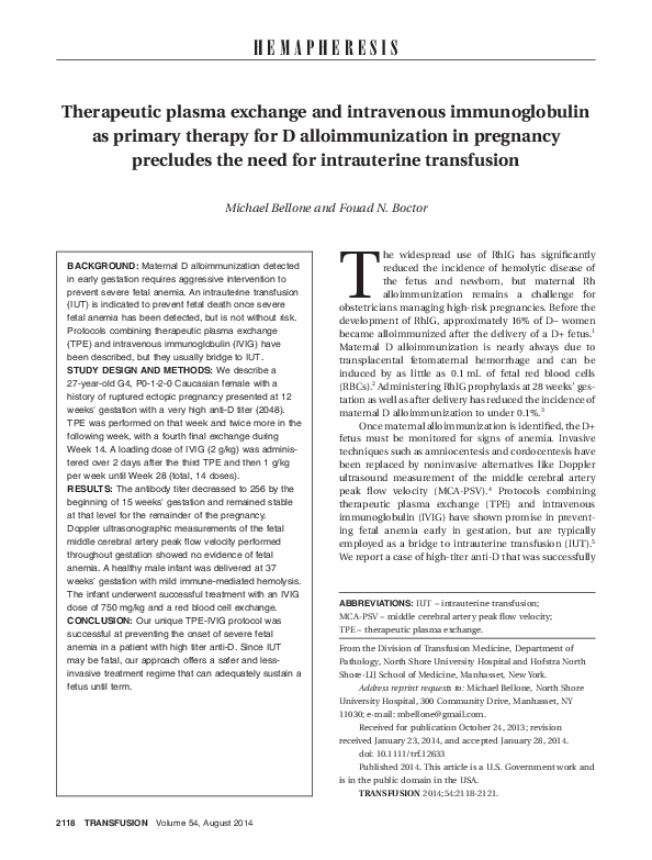 (PDF) Therapeutic plasma exchange and intravenous immunoglobulin as ...