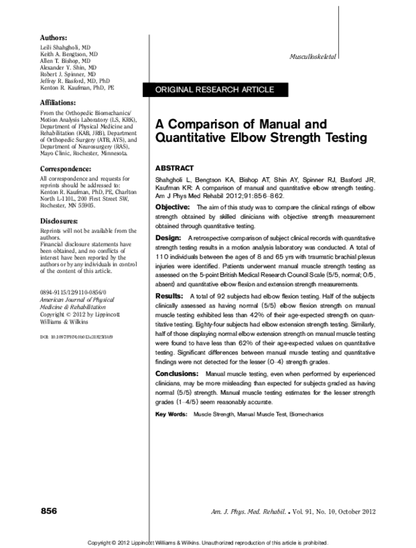 (PDF) A Comparison of Manual and Quantitative Elbow Strength Testing