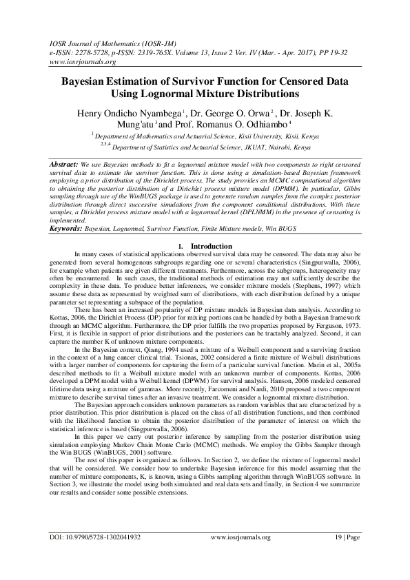 (PDF) Bayesian Estimation of Survivor Function for Censored Data Using ...