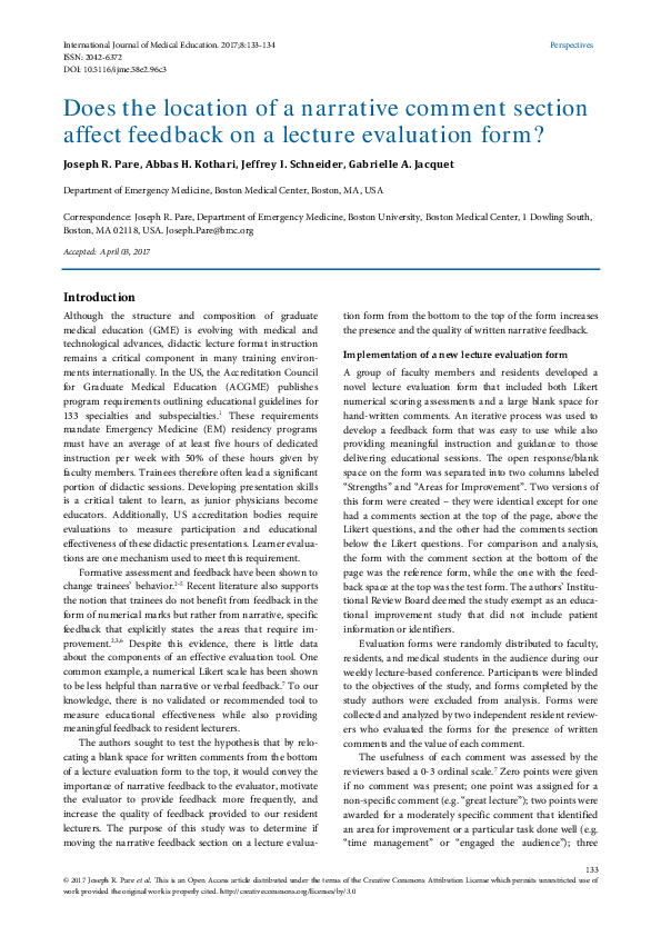 (PDF) Does the location of a narrative comment section affect feedback ...