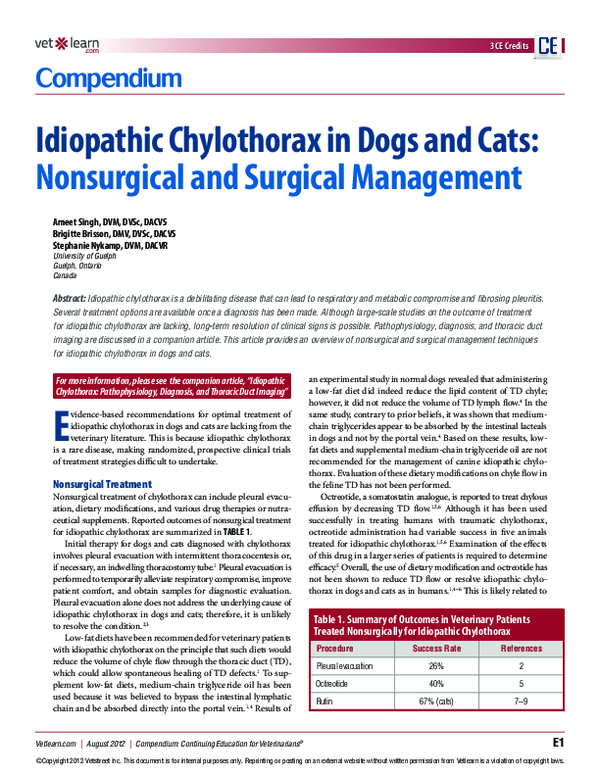 (PDF) Idiopathic chylothorax in dogs and cats: nonsurgical and surgical ...