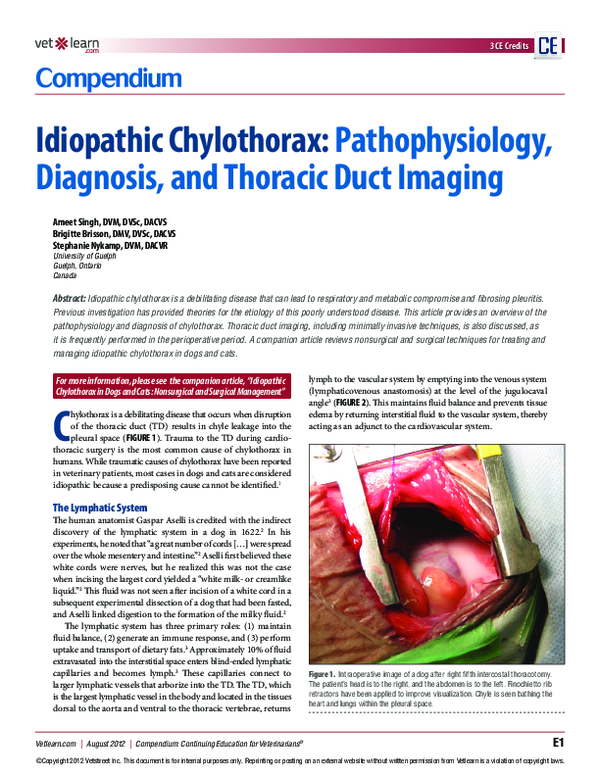 (PDF) Idiopathic chylothorax: pathophysiology, diagnosis, and thoracic ...