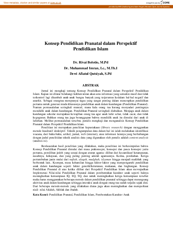 (PDF) Konsep Pendidikan Pranatal dalam Perspektif Pendidikan Islam