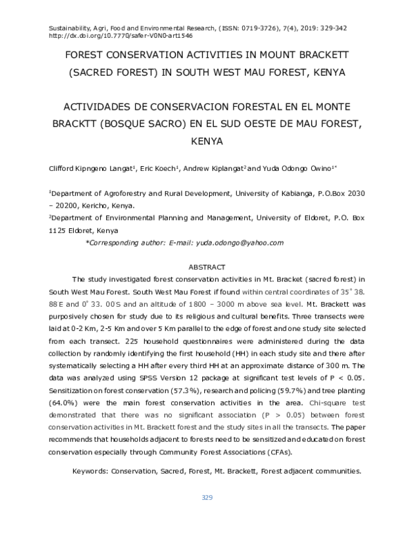 (PDF) Forest conservation activities in Mount Brackett (Sacred Forest ...