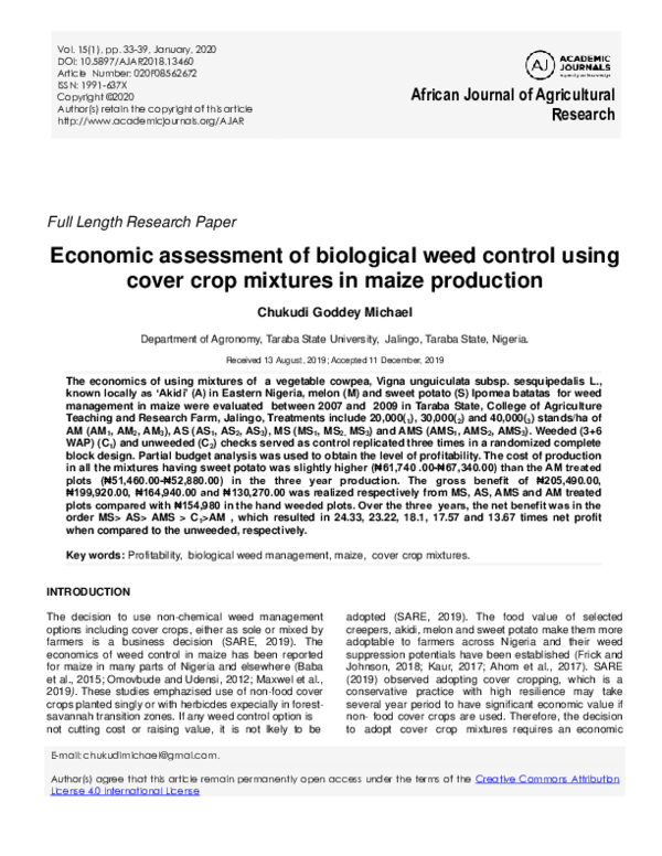 (PDF) Economic assessment of biological weed control using cover crop ...