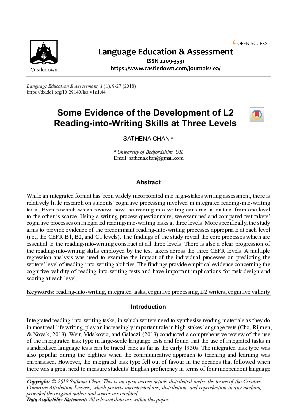 (PDF) Some evidence of the development of L2 reading-into-writing ...