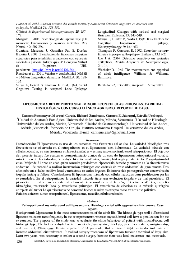 (PDF) Liposarcoma retroperitoneal mixoide con celulas redondas ...