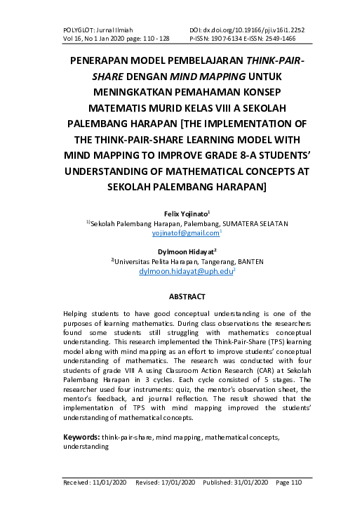 (PDF) Penerapan Model Pembelajaran Think-Pair-Share Dengan Mind Mapping ...